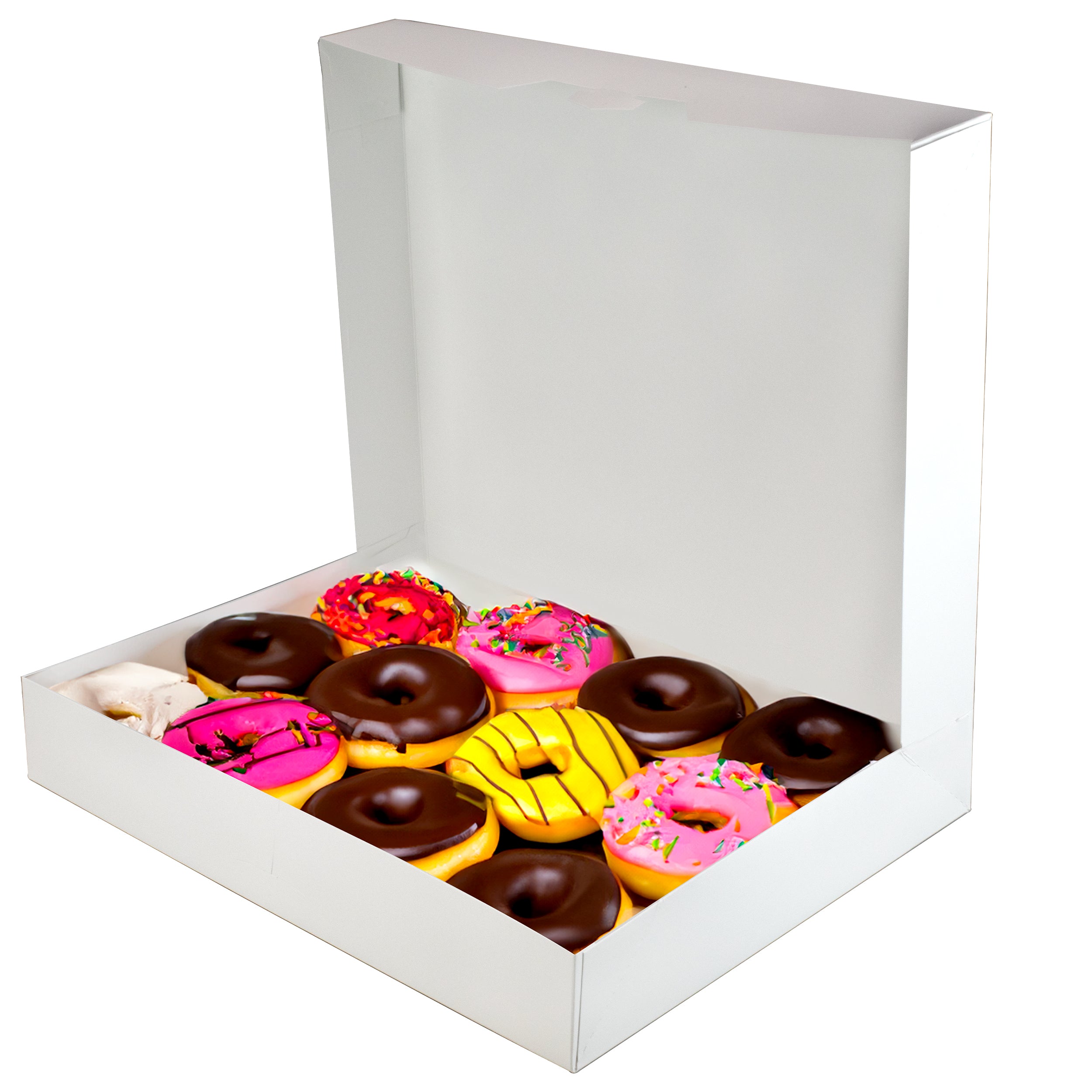 White Bakery Box - Holds 12 Donuts , Auto-Popup 15x11.5x2.25” | Inbulks