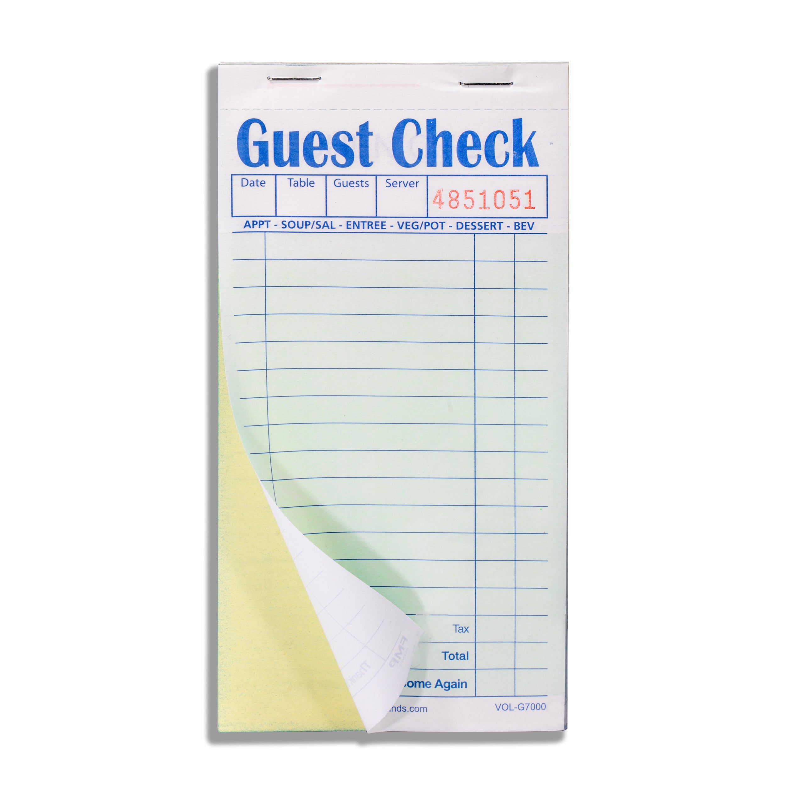 Guest Check Pads for Restaurant Server (2 Part) | Inbulks