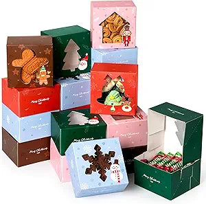 Christmas Bakery Box with Window 4x4x2.5 200pk | Inbulks