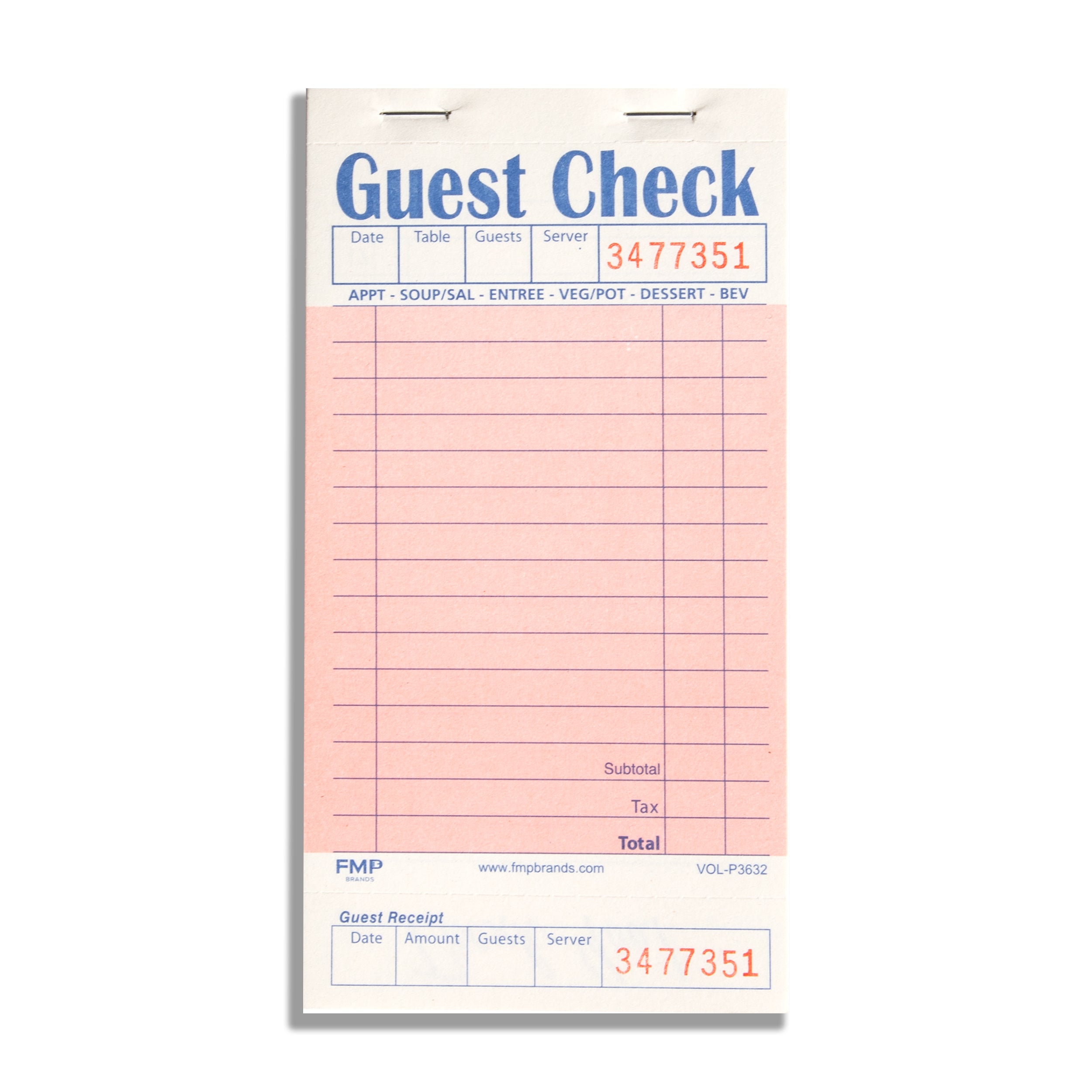Pink Guest Check Pads for Restaurant Server (1 Part) | Inbulks